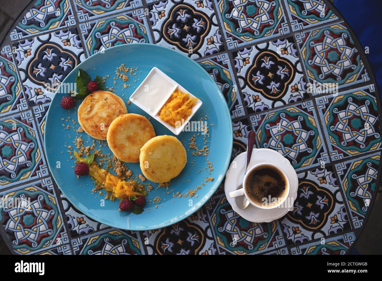 Cheese pancakes in a restaurant with a beautiful presentation Stock ...