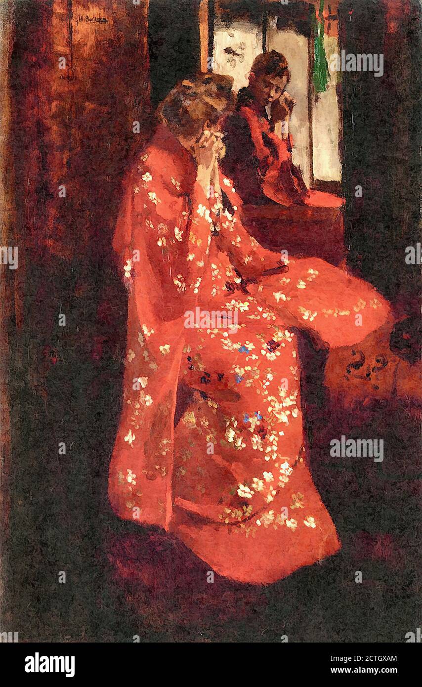 Breitner George Hendrik - Girl in a Red Kimono Before a Mirror - Dutch ...