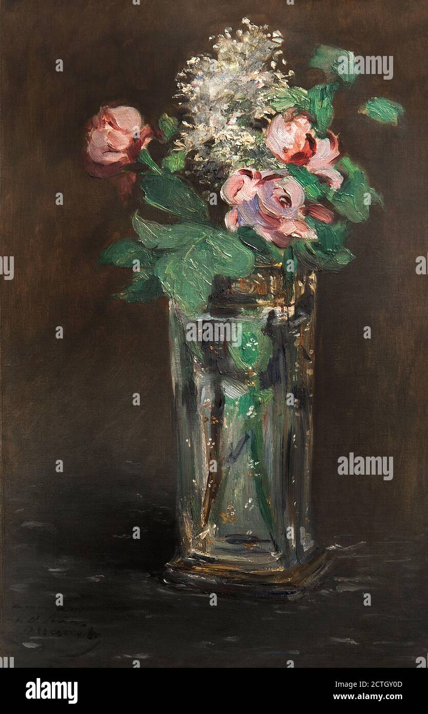 Edouard Manet 1832-1883. Flowers in a crystal vase. 1882. oil painting ...