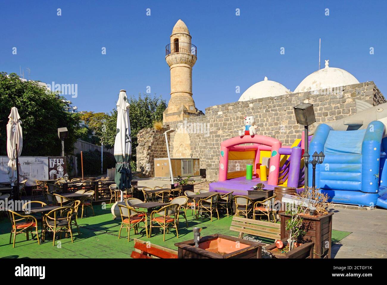 A mosque on the Promenade along the Sea of Galilee at Tiberias, Israel ...