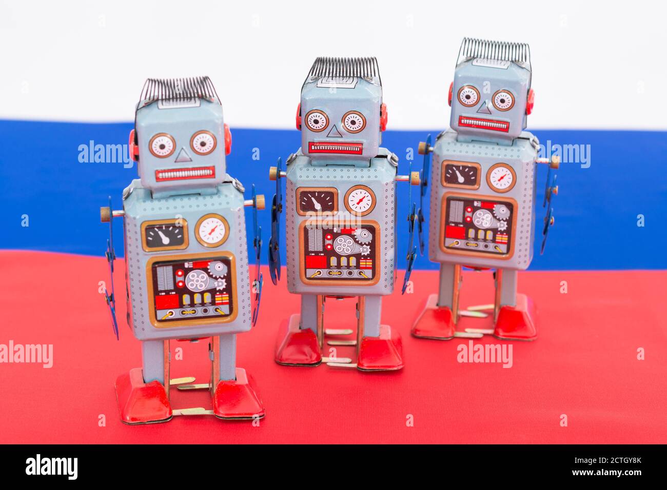 Clockwork toy robot on Russian flag. For Russian Bots on WWW, Russian ...