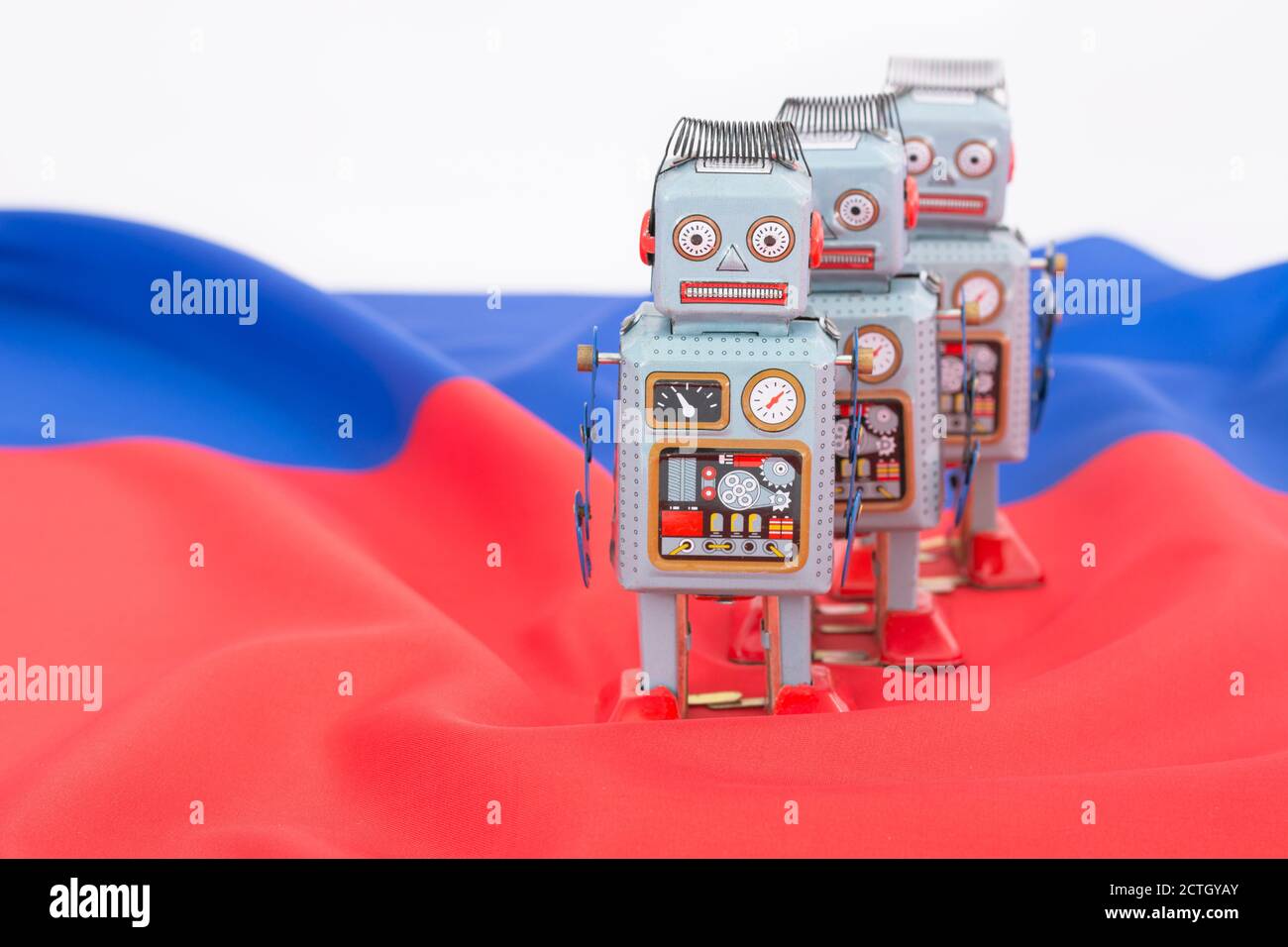 Clockwork toy robot on Russian flag. For Russian Bots on WWW, Russian ...