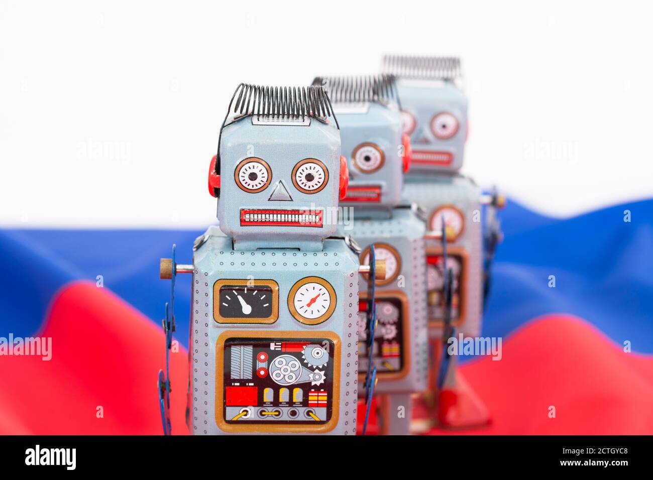 Clockwork toy robot on Russian flag. For Russian Bots on WWW, Russian ...