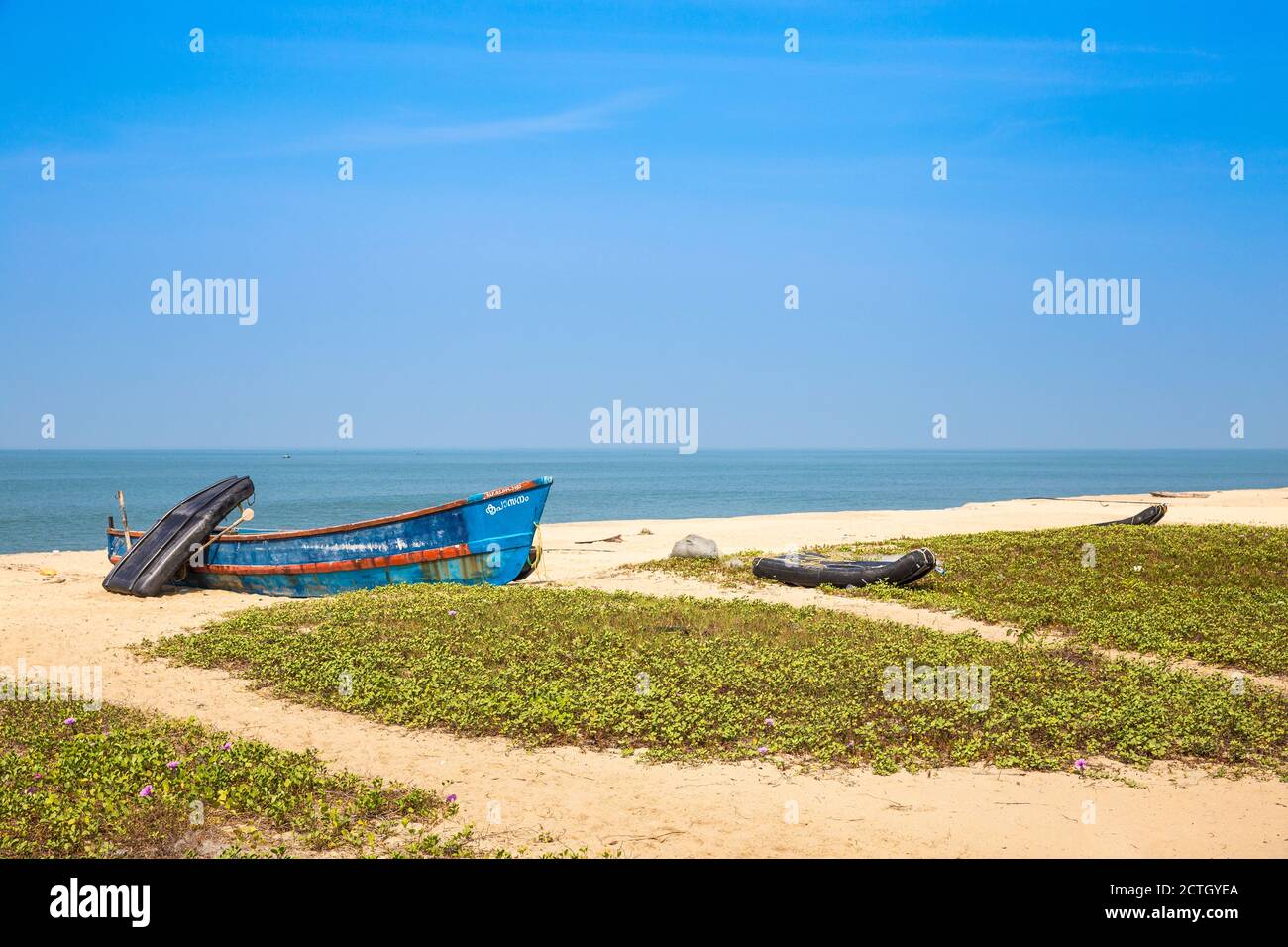 India, Kerala, Alleppey - Alappuzha, Marari Beach, Fishing boat Stock ...