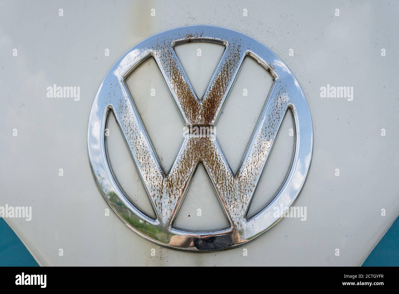 Rusty Volkswagen badge on an old Volkswagen Type 2 split window ...
