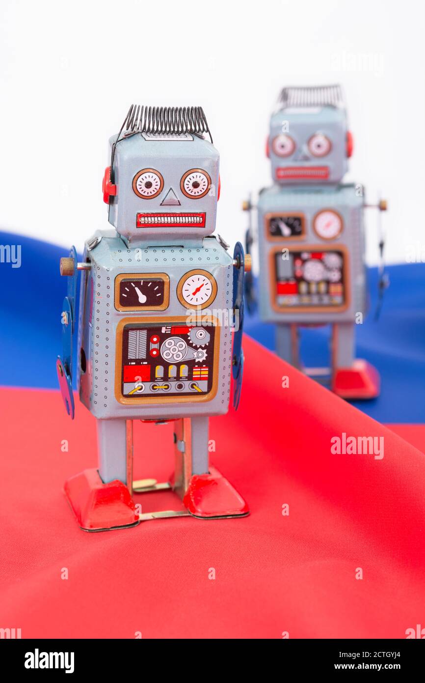 Clockwork toy robot on Russian flag. For Russian Bots on WWW, Russian ...