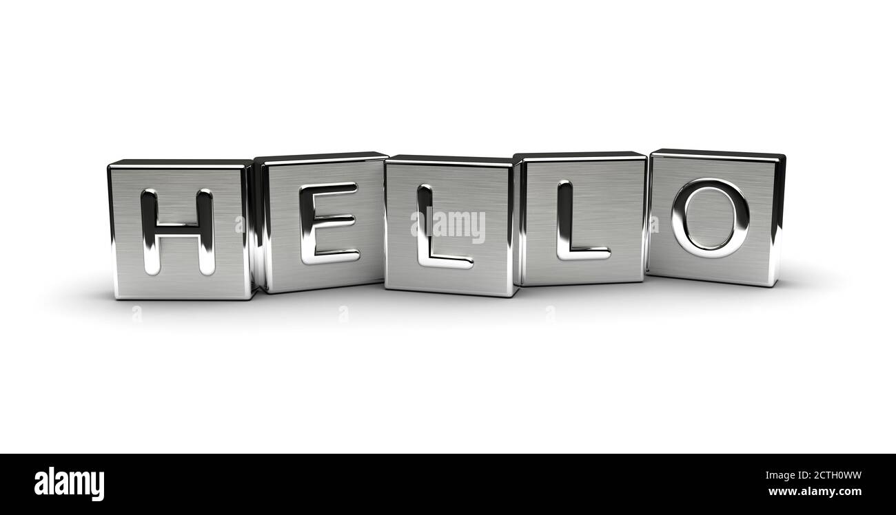 Metal Hello Text (isolated on white background Stock Photo - Alamy