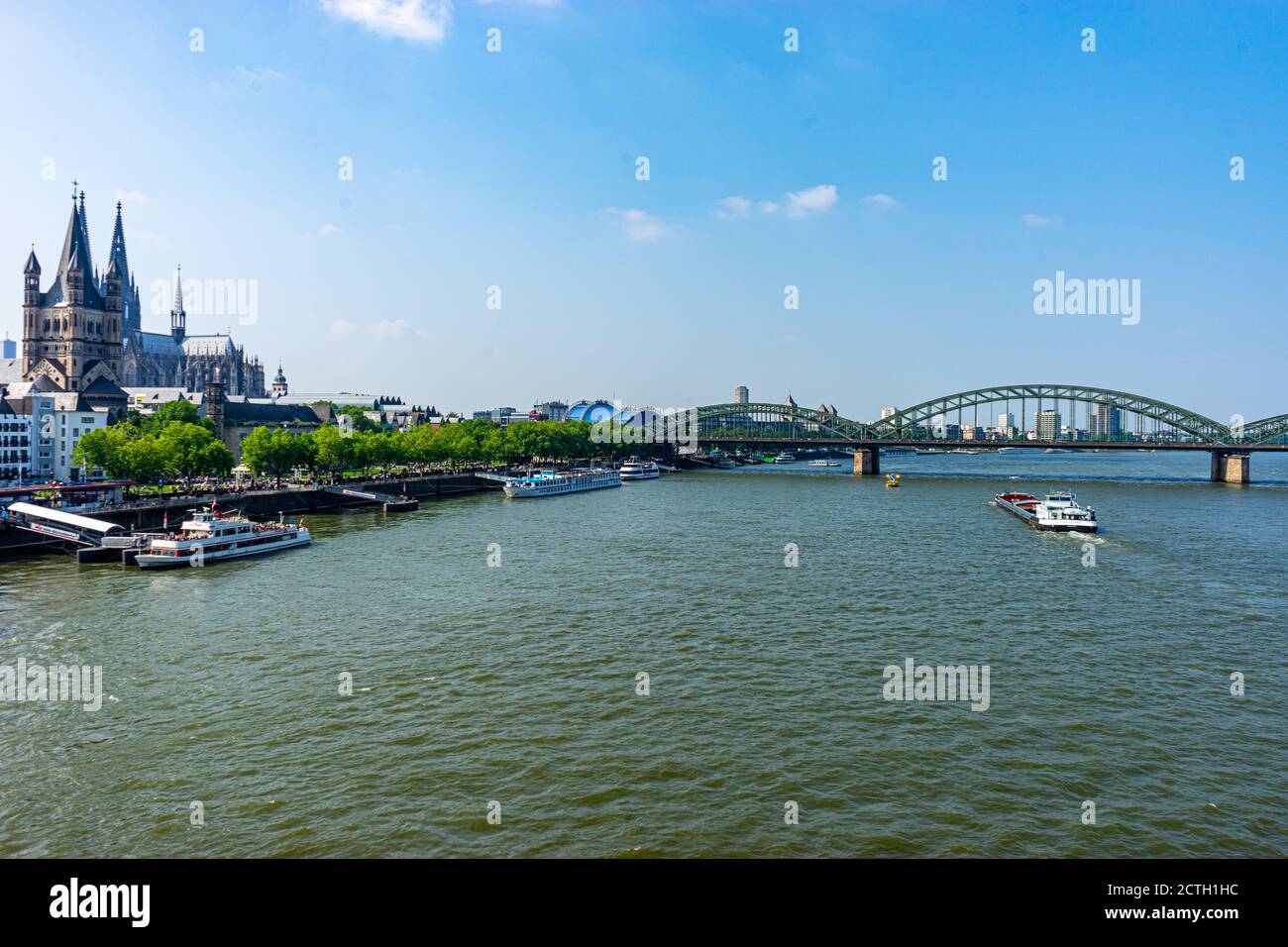 Beautiful view of the Cologne Cathedral in Germany behind the river ...