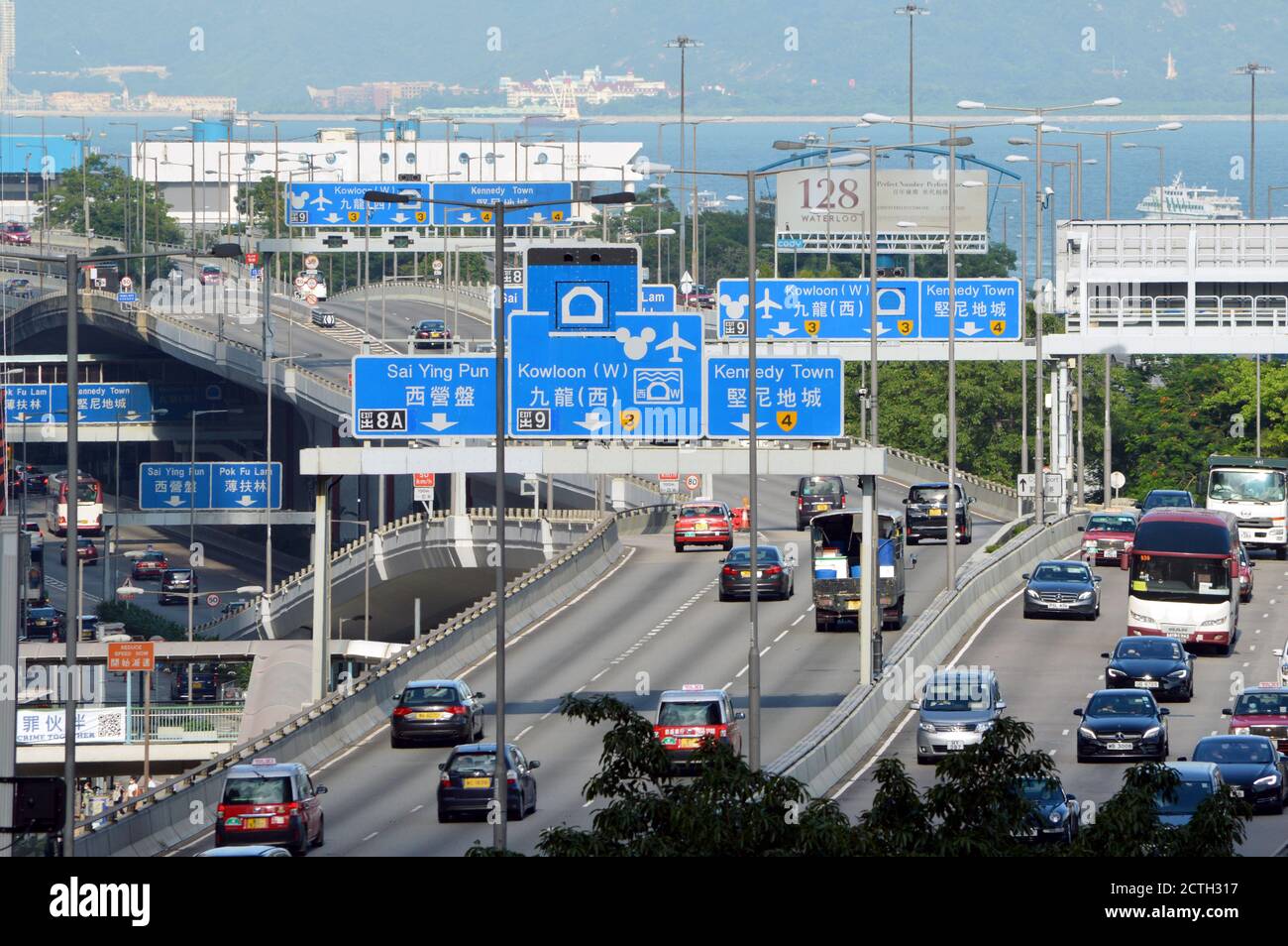 Elevated highway and road signs in Hong Kong Stock Photo - Alamy