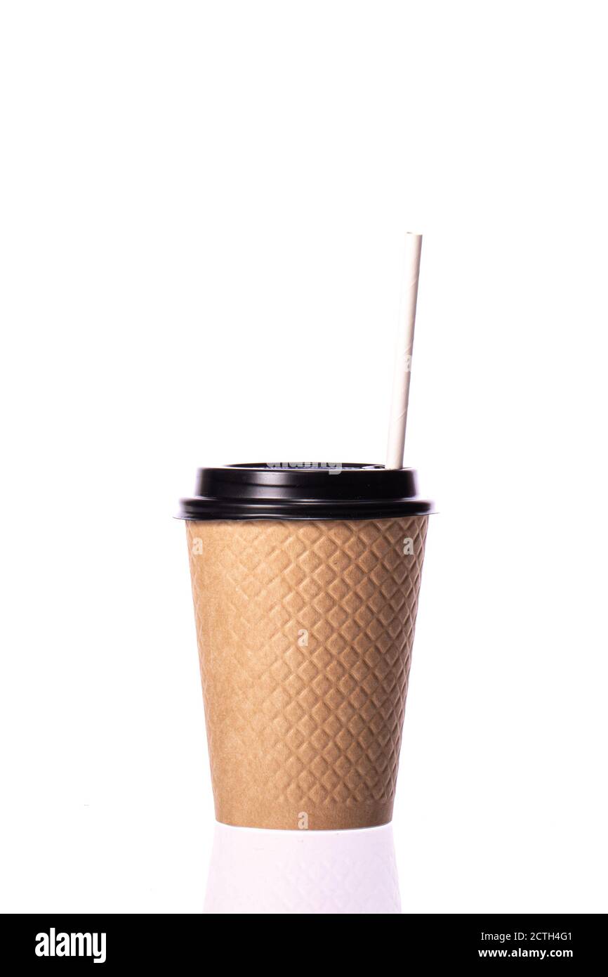 Disposable paper coffee cup isolateed on white background. Waffle ...