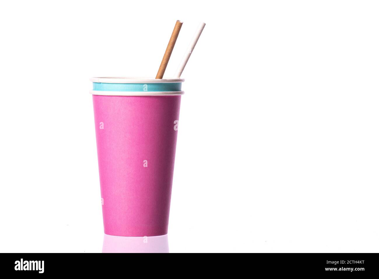 Pink blue cups with paper straws isolated on white background. Gender ...