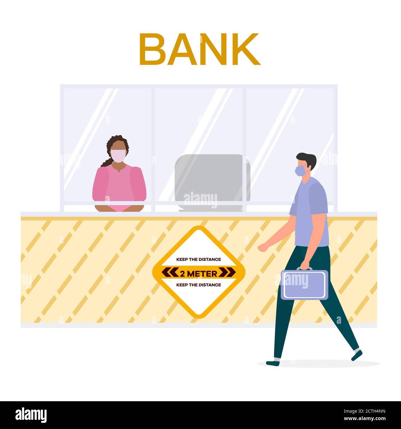 Vector illustration New normal Bank client and bank employee in ...
