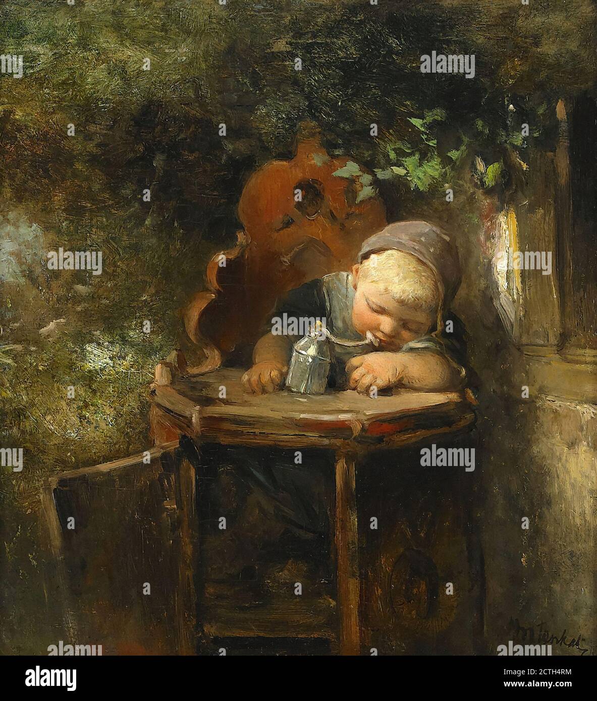 Kate Mari Ten - Sleeping Boy - Dutch School - 19th Century Stock Photo ...