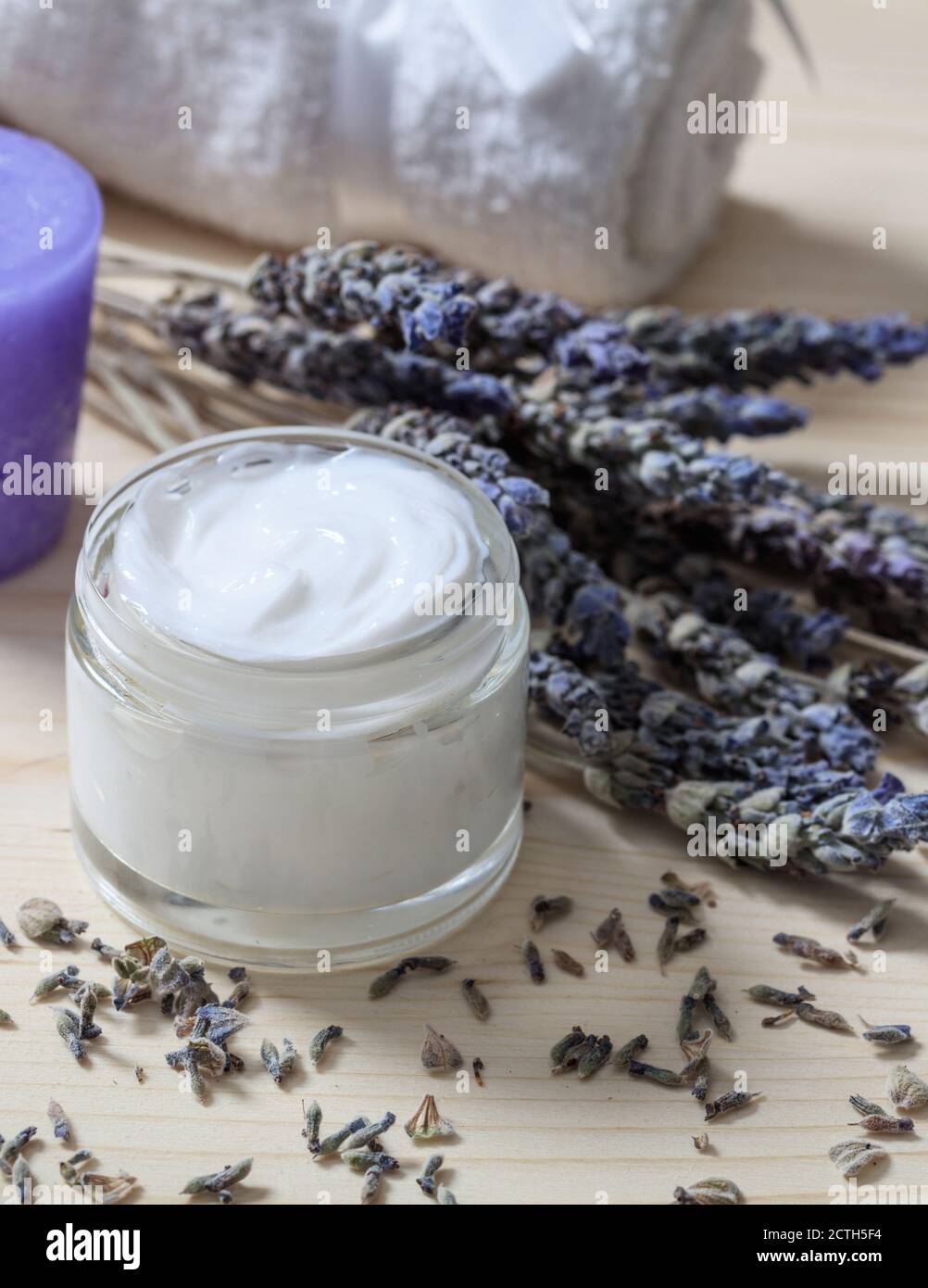 Lavender cream closeup view. Natural herbal cosmetics, healthy beauty ...