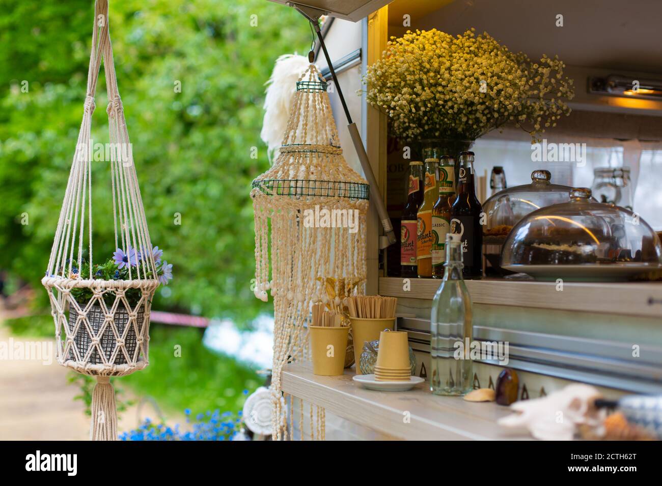 Bar window for serving drinks and desserts. Summer mobile cafe in a ...