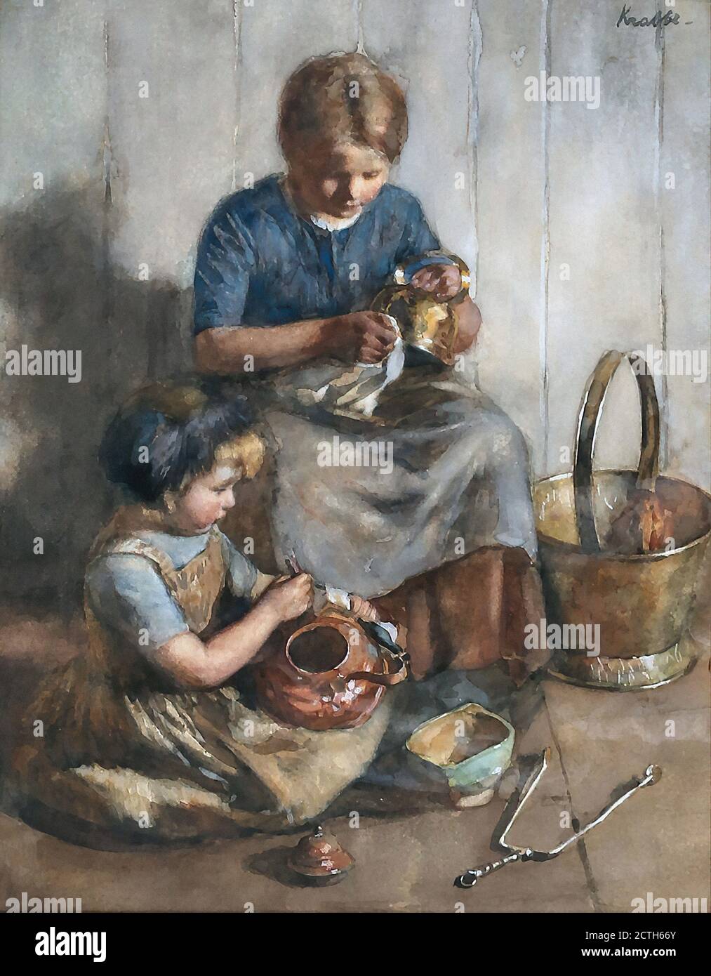 Krabbe Hendrik Maarten - Koper Poetsen - Dutch School - 19th Century ...