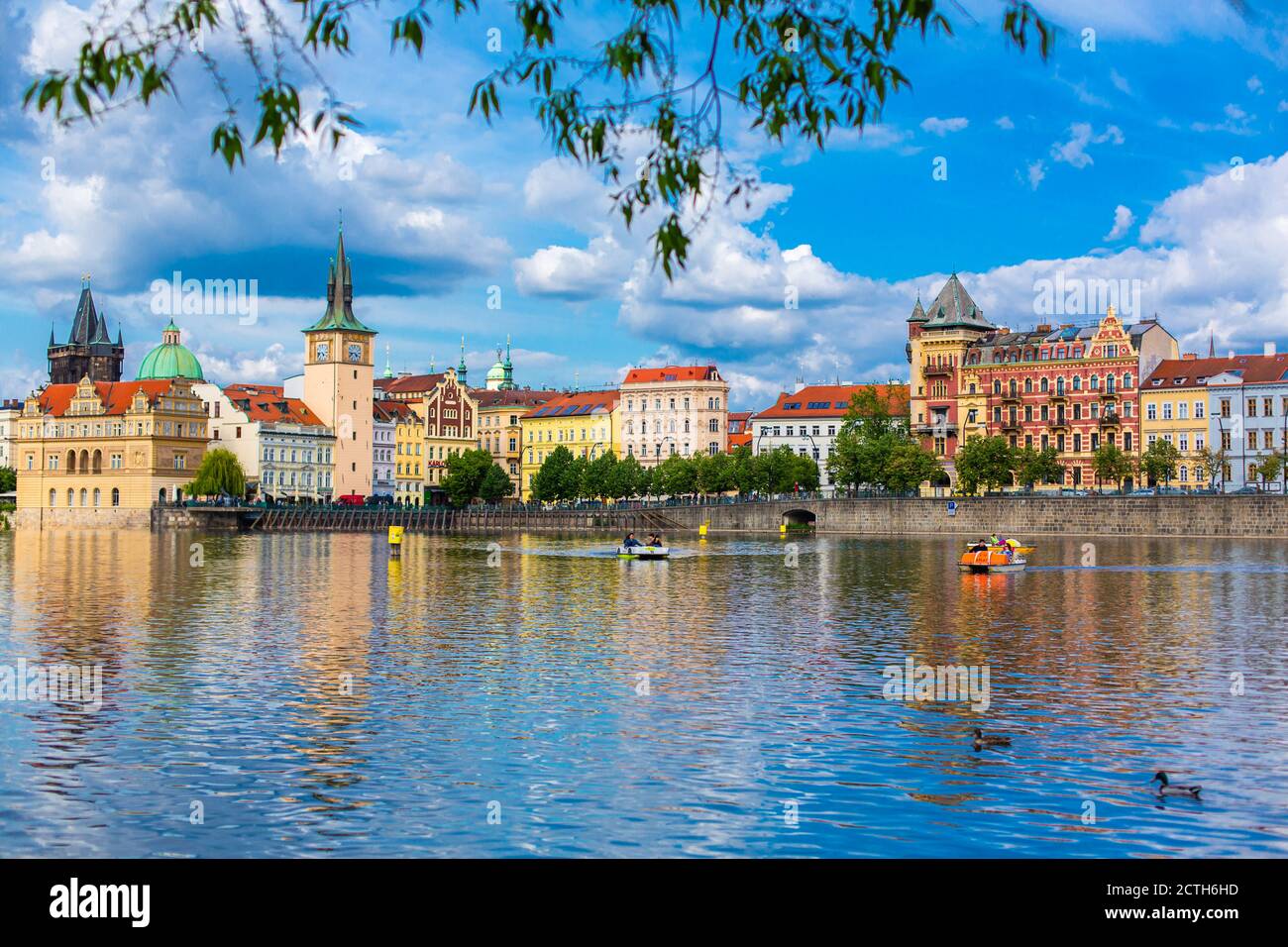 The landscape of the city of Prague view from the Vltava river on the ...