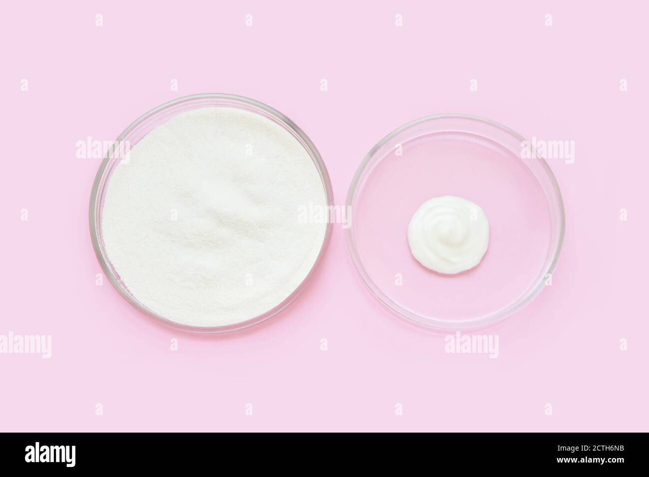 Collagen white powder. Pastel color background. Health product Stock ...