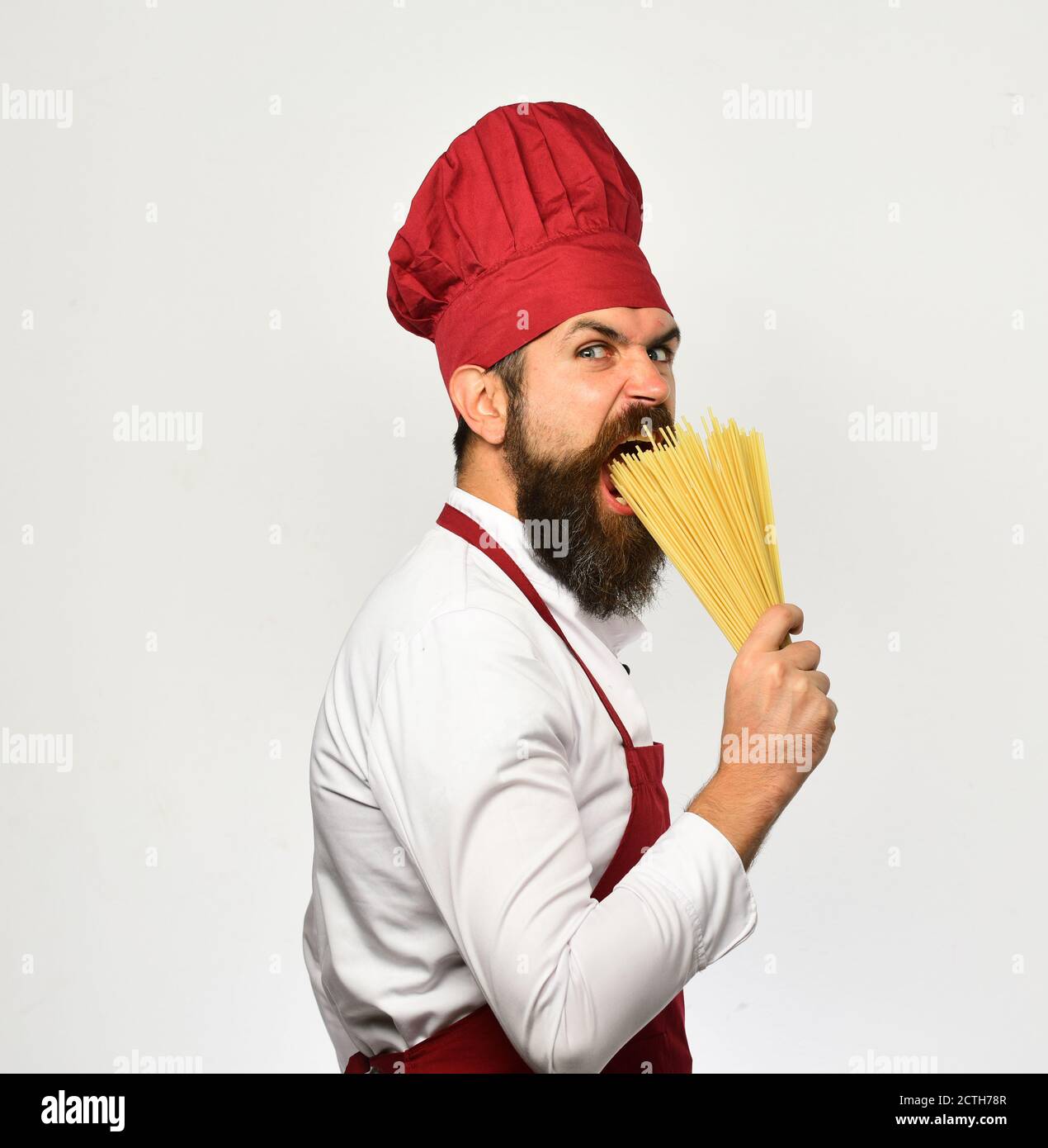 Man with beard isolated on white background. Italian cuisine concept ...