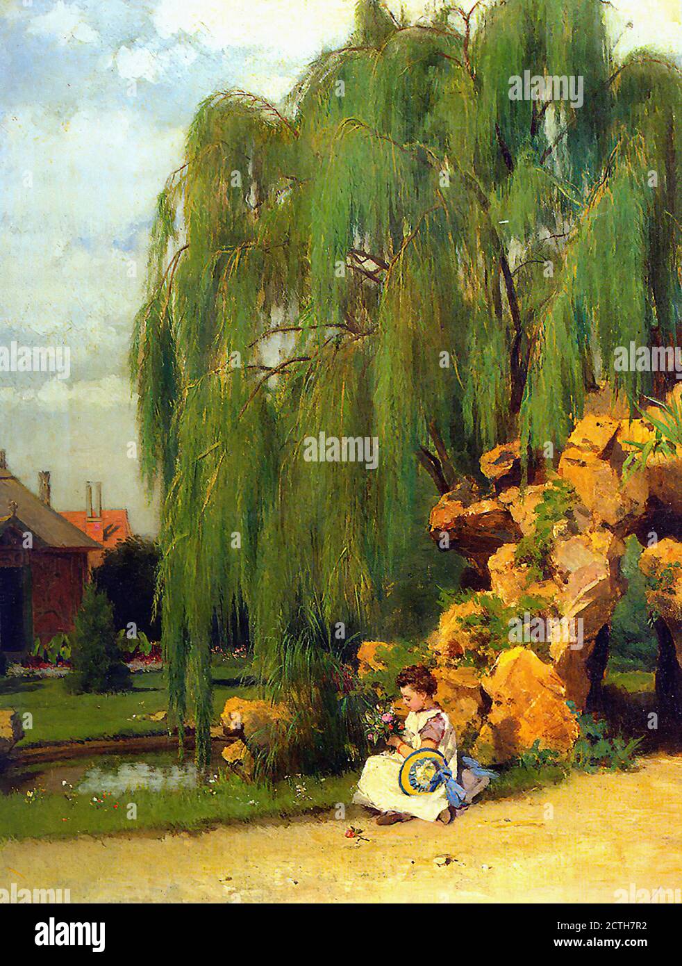 Martens Willy - a Girl Arranging Flowers by a Willow - Dutch School ...