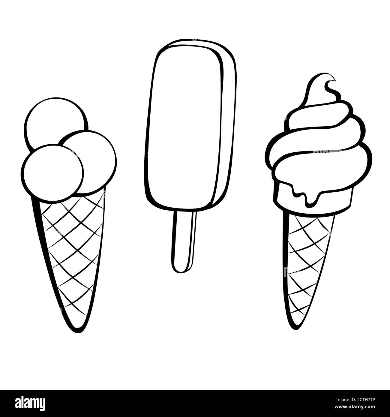 Ice cream black white sweet food isolated illustration vector Stock ...