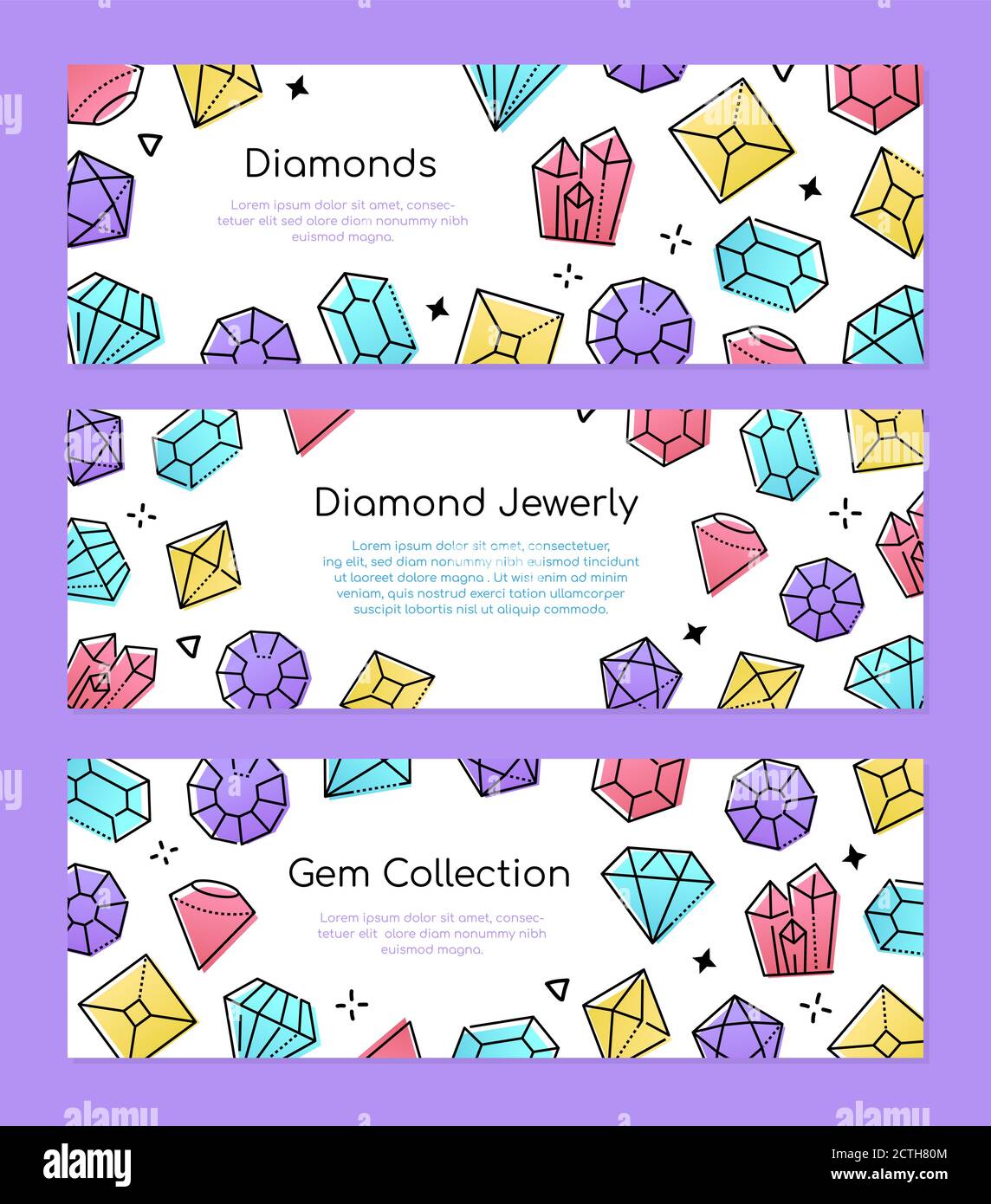Gem collection - set of line design style web banners Stock Vector ...
