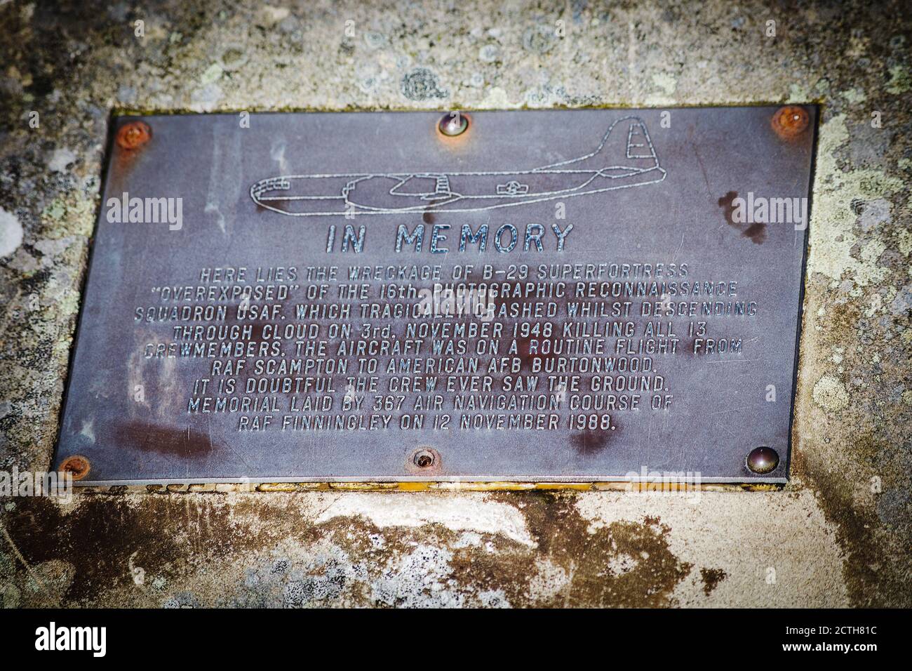 B-29 `Over Exposed` crash site, Glossop, England. The wreckage of the B ...