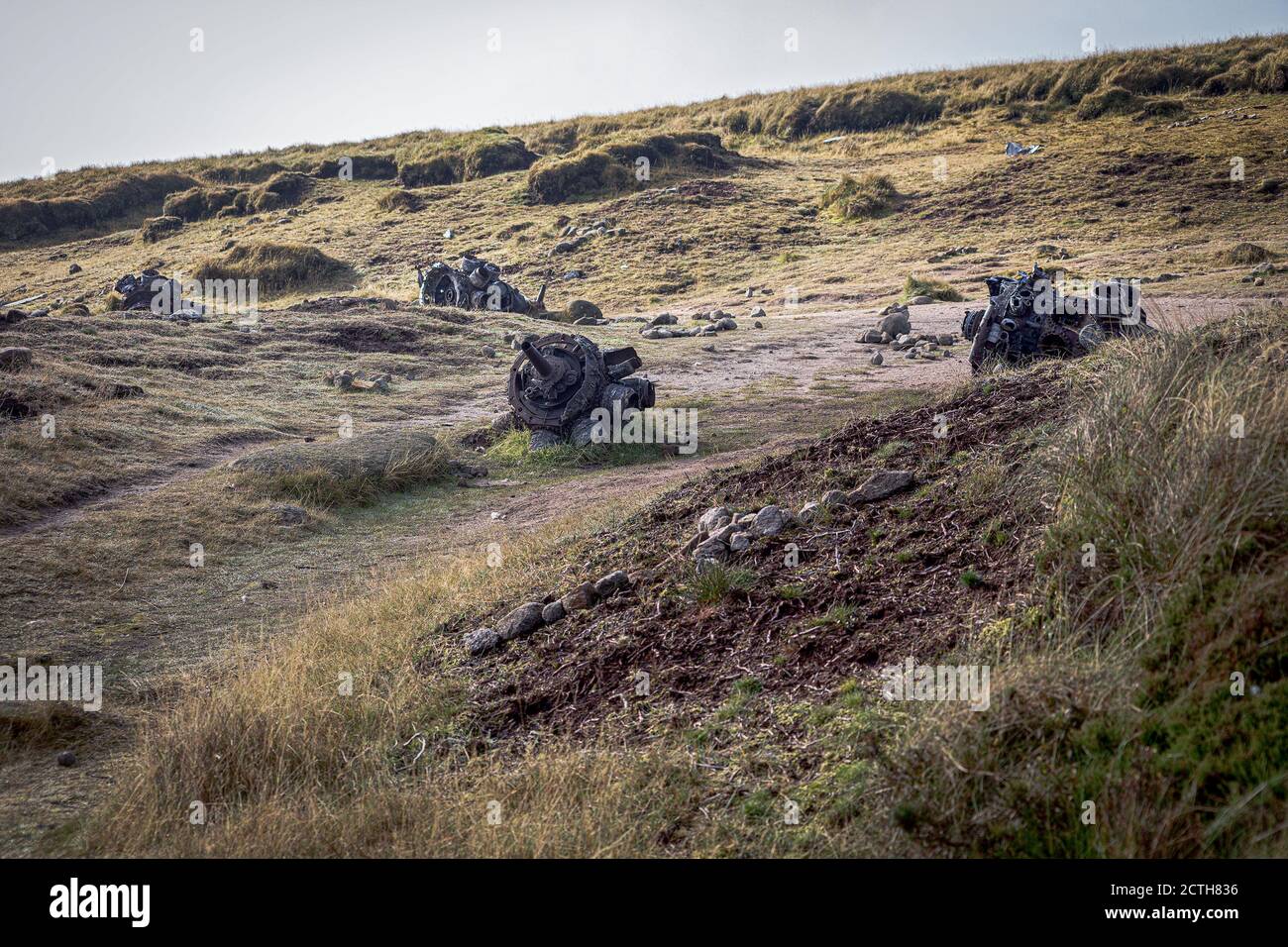 B-29 `Over Exposed` crash site, Glossop, England. The wreckage of the B ...
