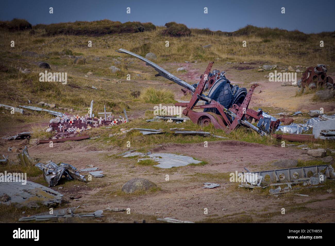 B-29 `Over Exposed` crash site, Glossop, England. The wreckage of the B ...