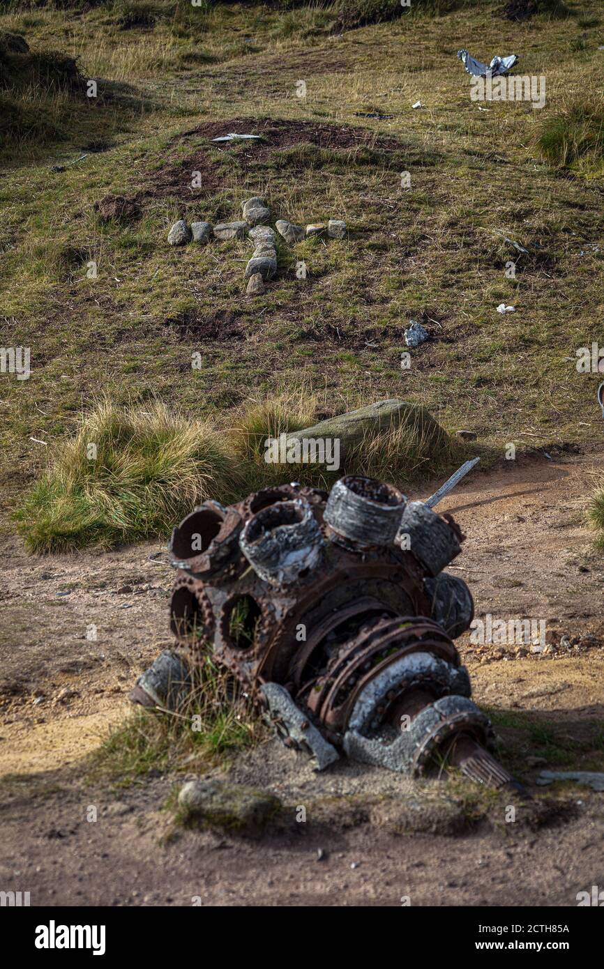 B-29 `Over Exposed` crash site, Glossop, England. The wreckage of the B ...