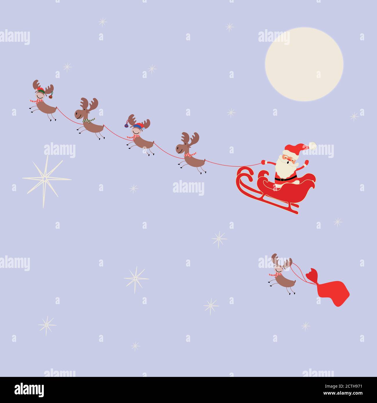Reindeer pulling a sleigh from Santa Claus - cute funny Christmas illustrations isolated on a ...