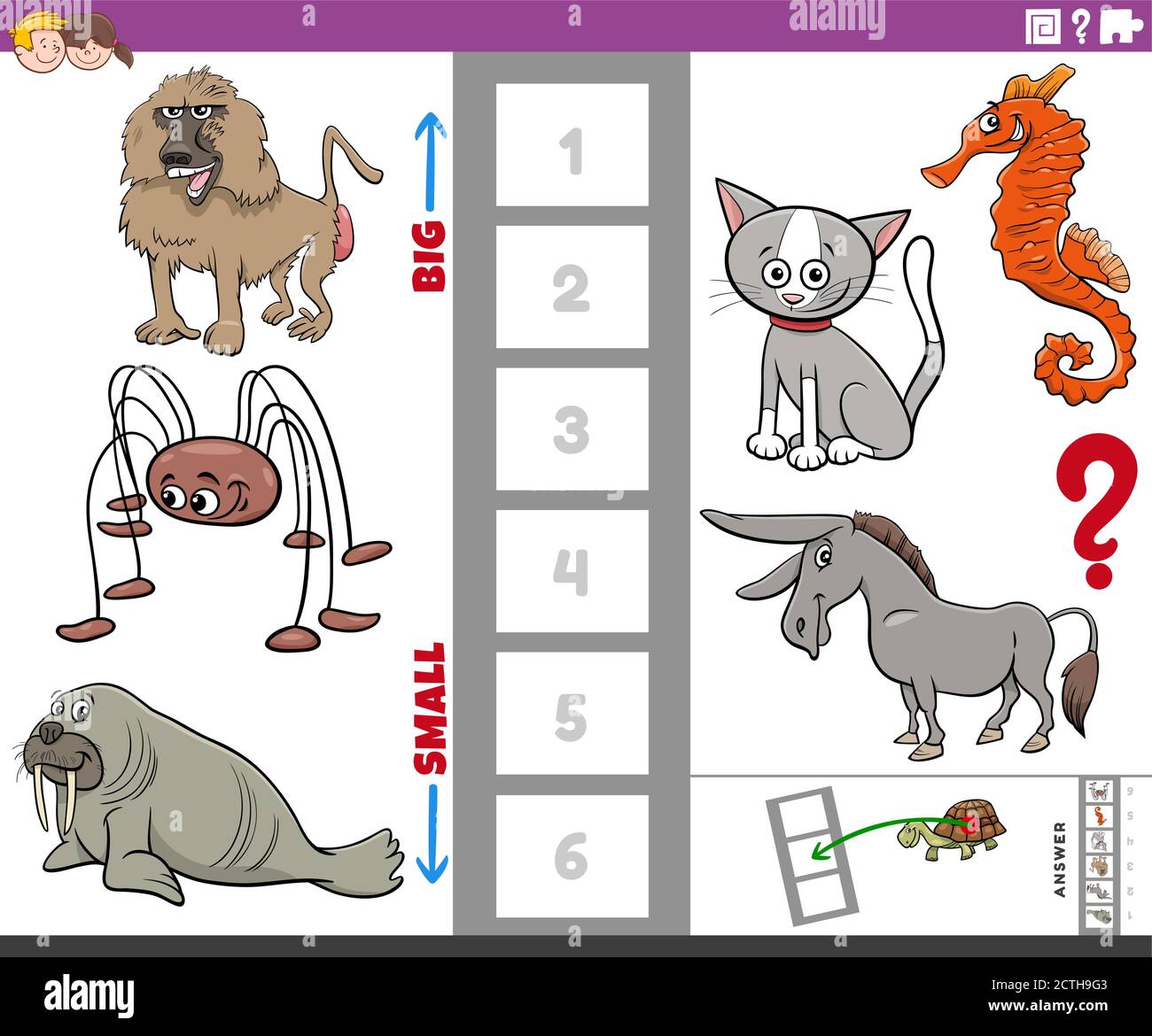 Cartoon Illustration of Educational Task of Finding the Biggest and the ...