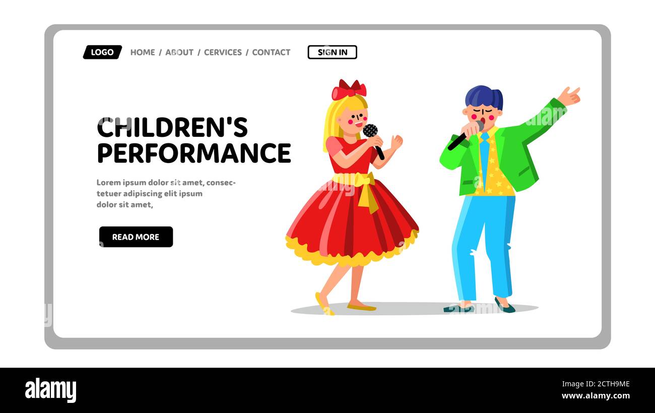 Children Performance Song In Microphone Vector Illustration Stock ...