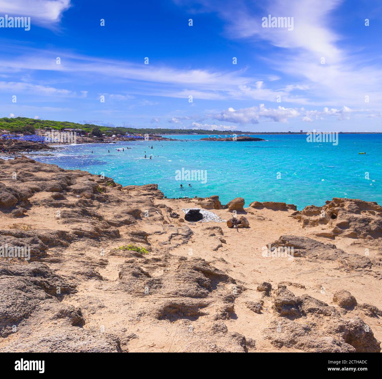 Punta della Suina beach in Salento, Apulia. Italy. It's surrounded by ...