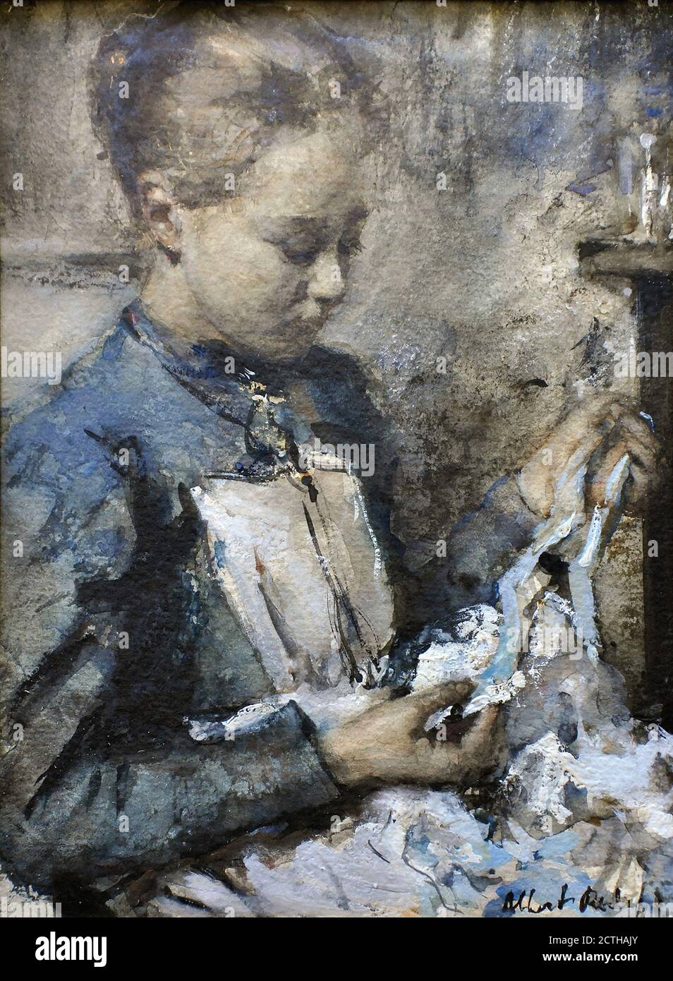 Roelofs Albert - Dienstmeisje Met Blauw Lint - Dutch School - 19th ...