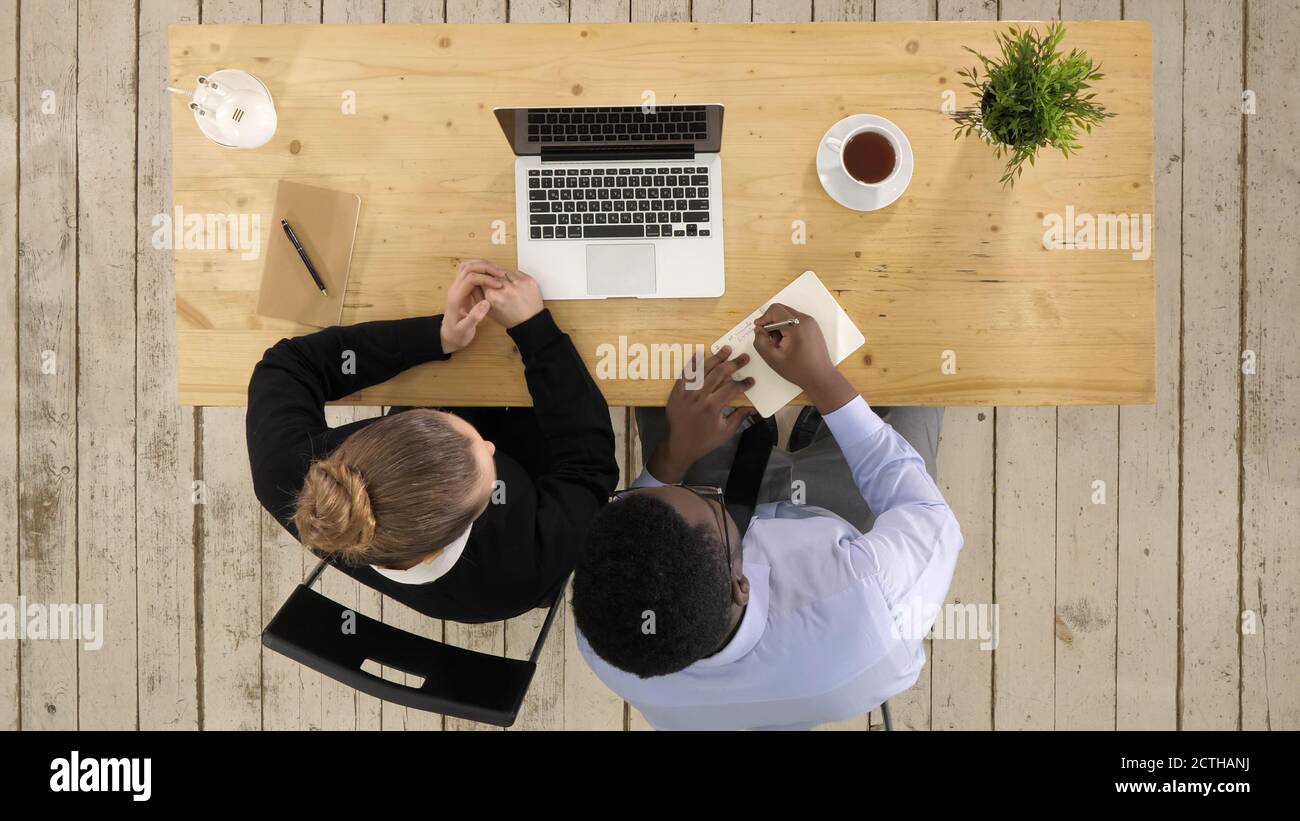 Business long distance video call, businessman and businesswoman Stock ...