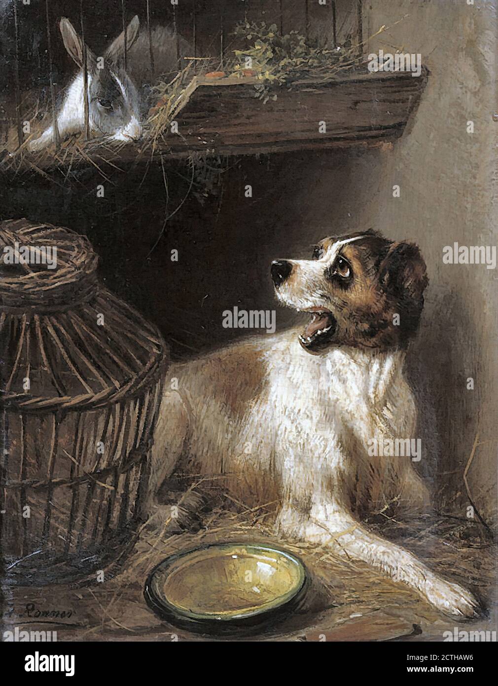 Ronner-Knip Henriëtte - a Dog and a Rabbit - Dutch School - 19th ...