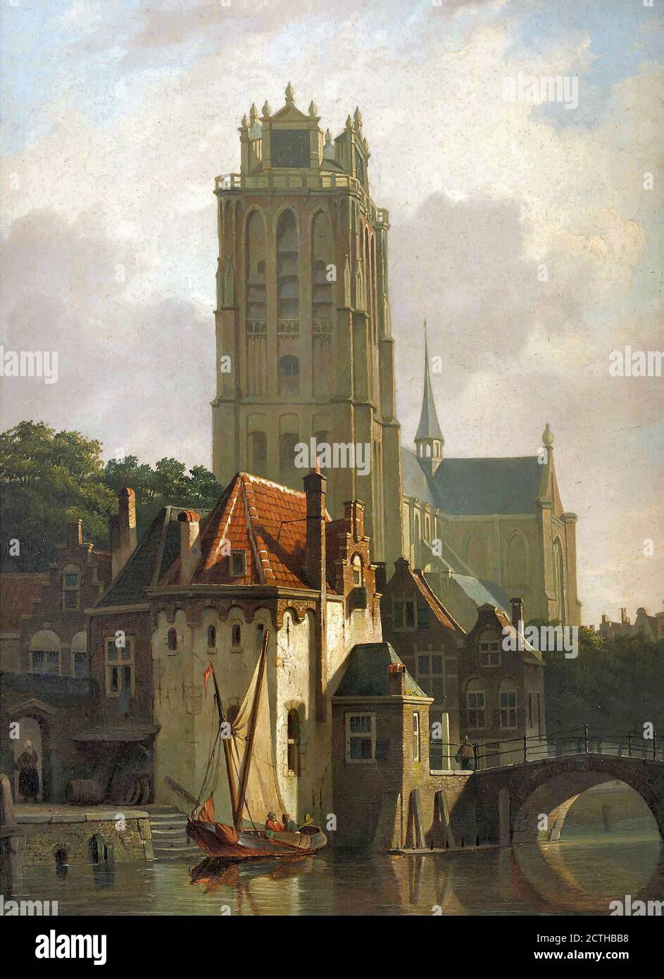 Rutten Jan - a View of Dordrecht with the Grote Kerk - Dutch School ...