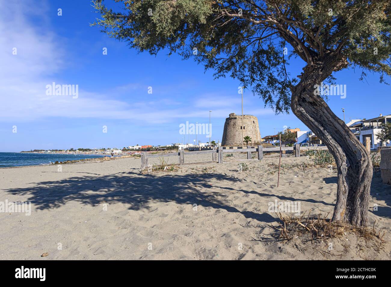 Torre Mozza beach in Salento, Apulia (Italy). The ruined watchtower ...