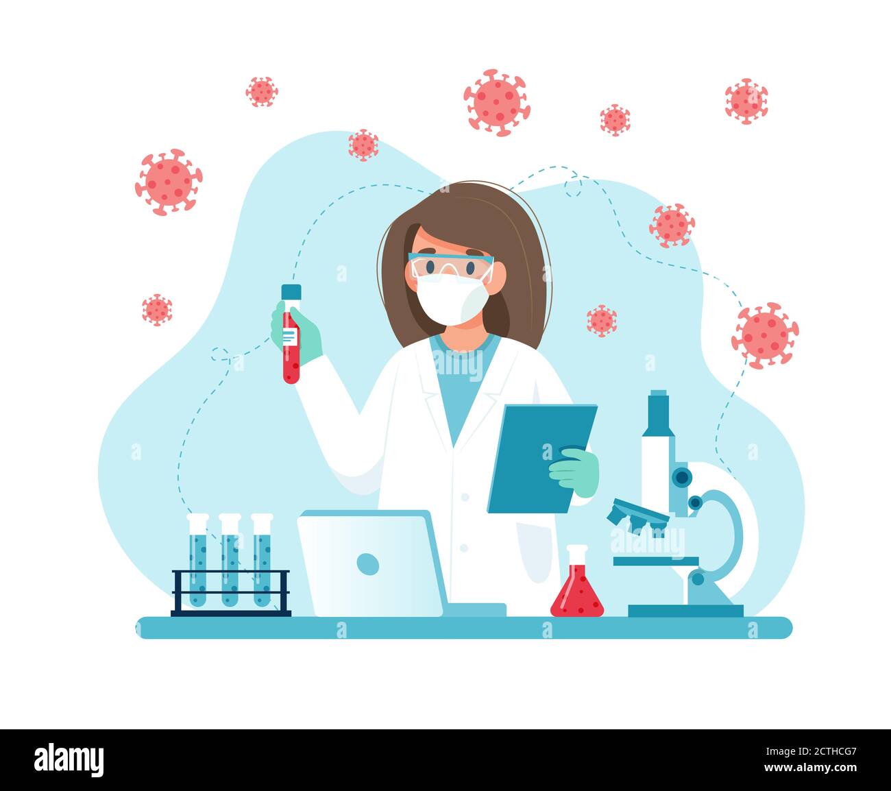 Vaccine research, female scientist conducting experiments in lab ...