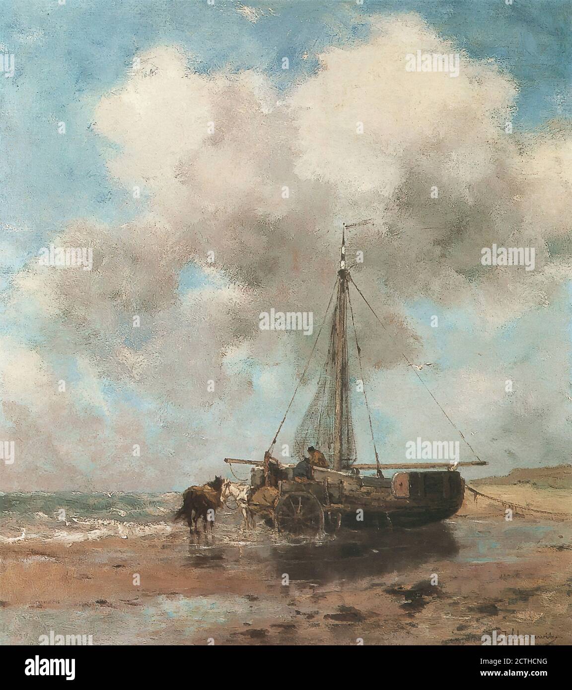 Scherrewitz Johan Frederik Cornelis - Bomschuit En Schelpenkar Op Het Strand Van Katwijk - Dutch ...