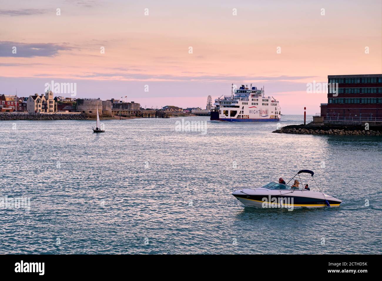 Wight Link car ferry departing Portsmouth Harbour for Ryde on the Isle ...