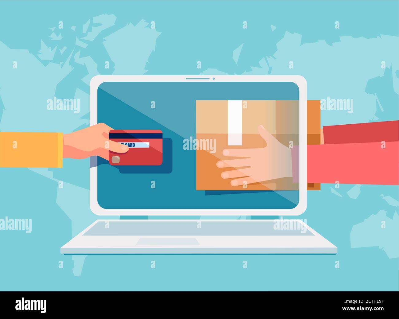Online shopping concept. Vector of a man paying with credit card for ...