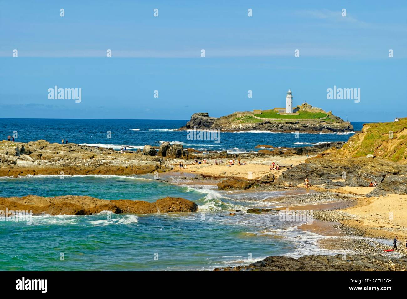 Godrevy lighthouse on the north Cornish coast, Cornwall, England Stock ...