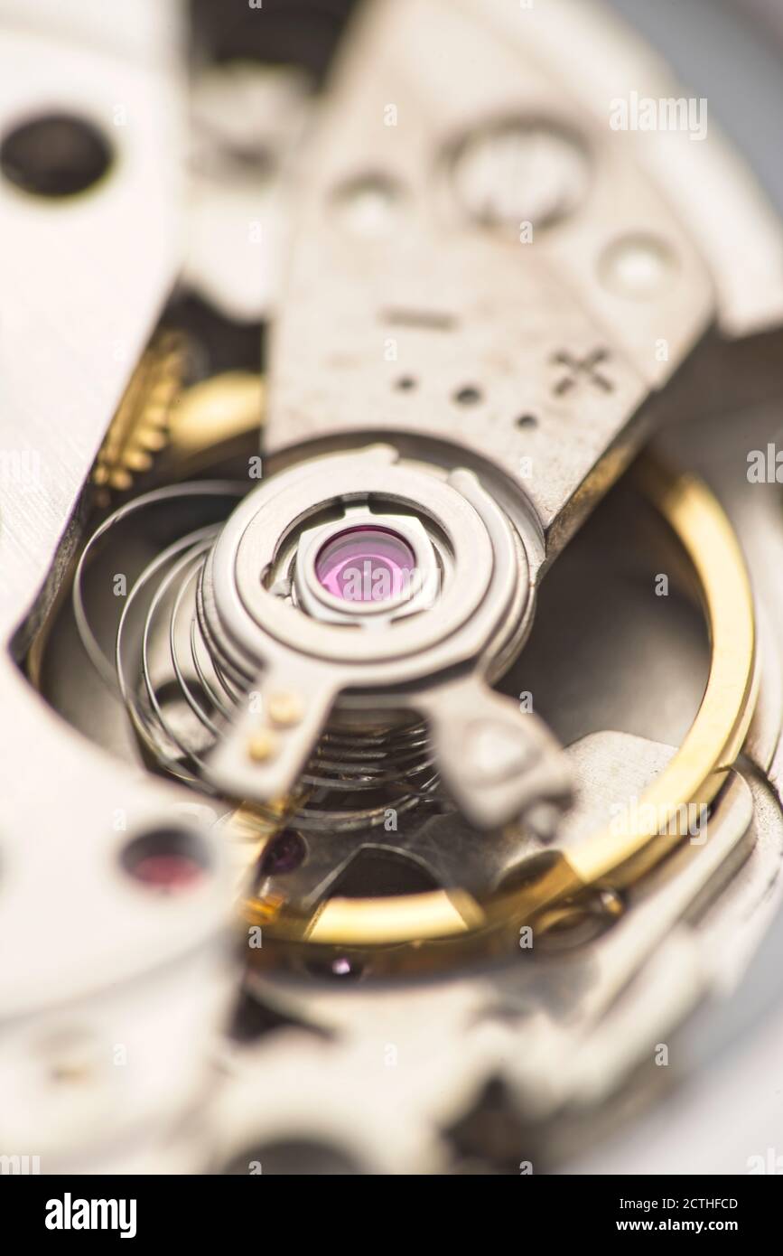 Detail of spring and speed adjustment of a mechanical watch Stock Photo ...