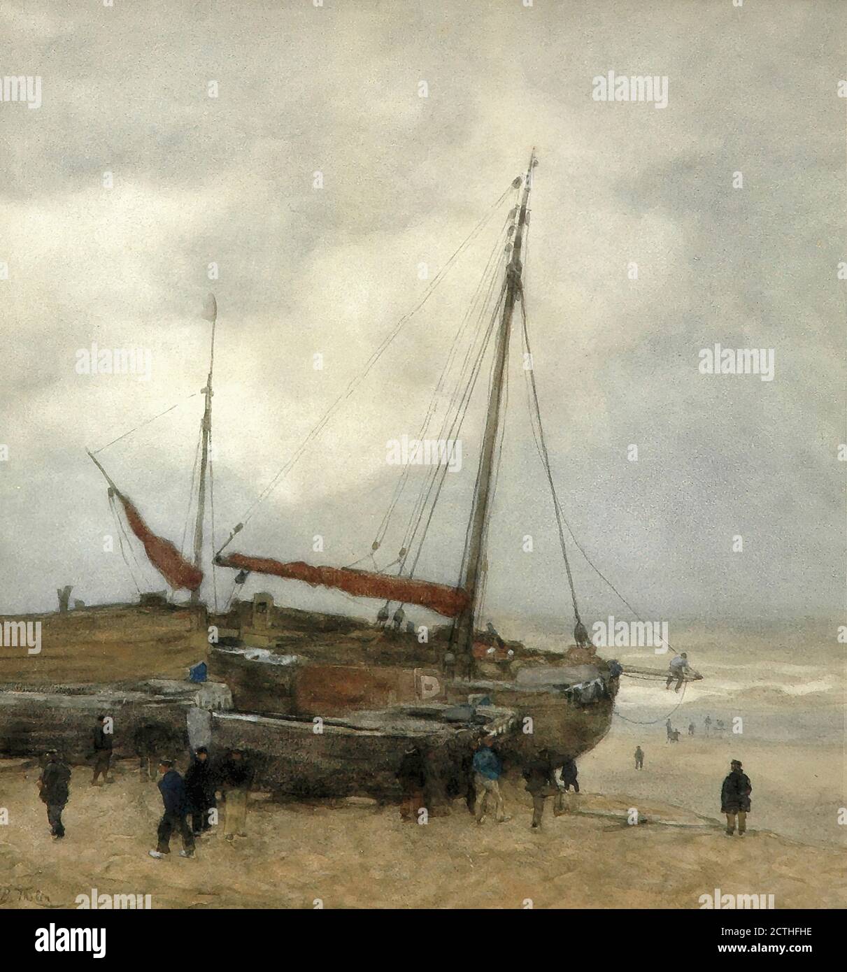 Tholen Willem Bastiaan - Bomschuiten Op Het Strand Van Scheveningen ...