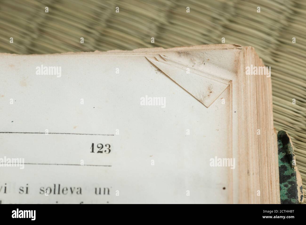 Open Old book details with signs of use and age Stock Photo - Alamy