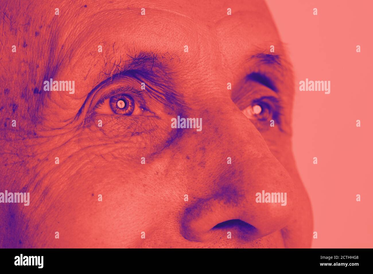 Hopeful. Close up portrait of caucasian man isolated on studio ...