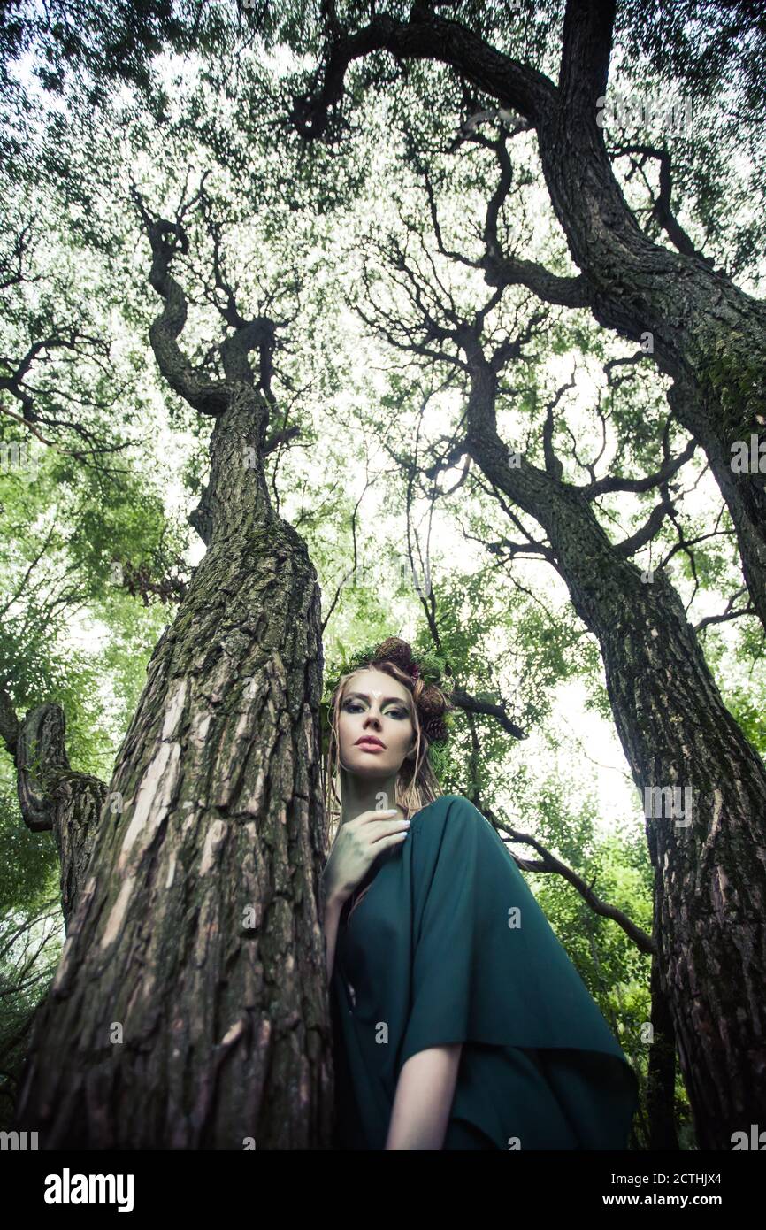 Pretty nymph woman in forest Stock Photo - Alamy