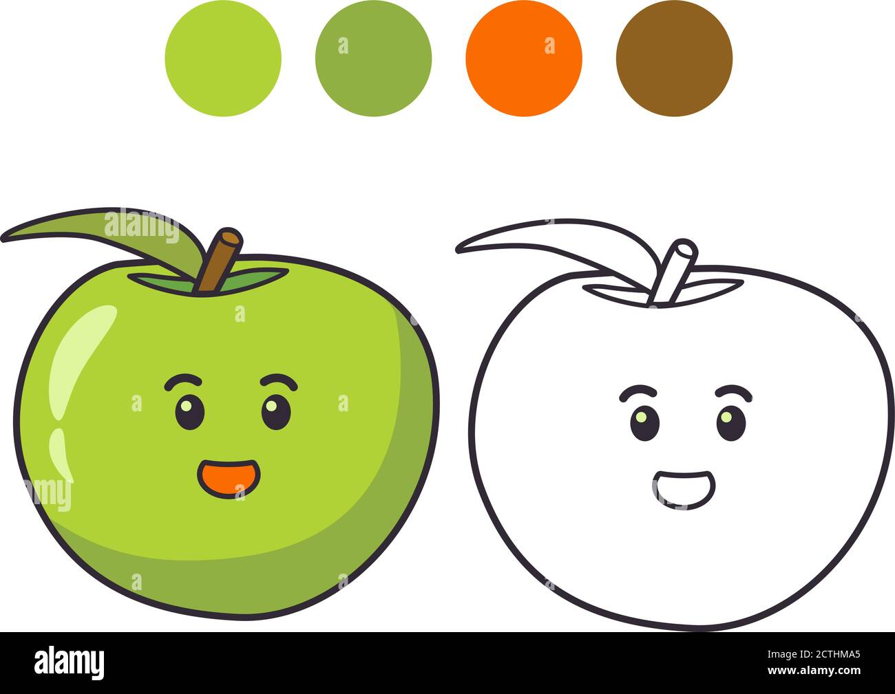 Coloring book for children.Apple fruit with a cute face Stock Vector ...